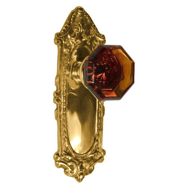 Ornate Victorian Long Backplate Door Set with Octagon Amber Glass Door ...