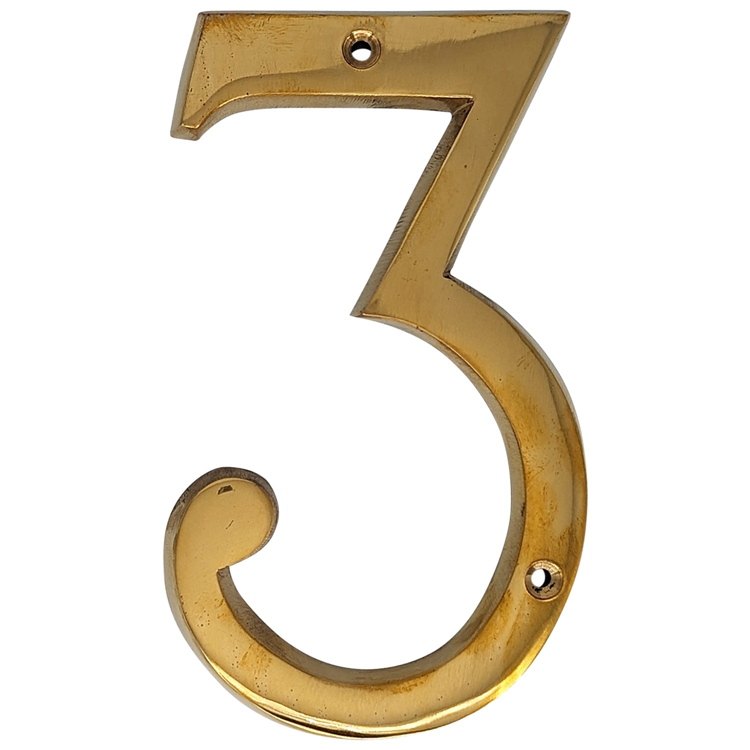 Solid Brass 6 Inch Tall Number 3 – Copper Mountain Hardware